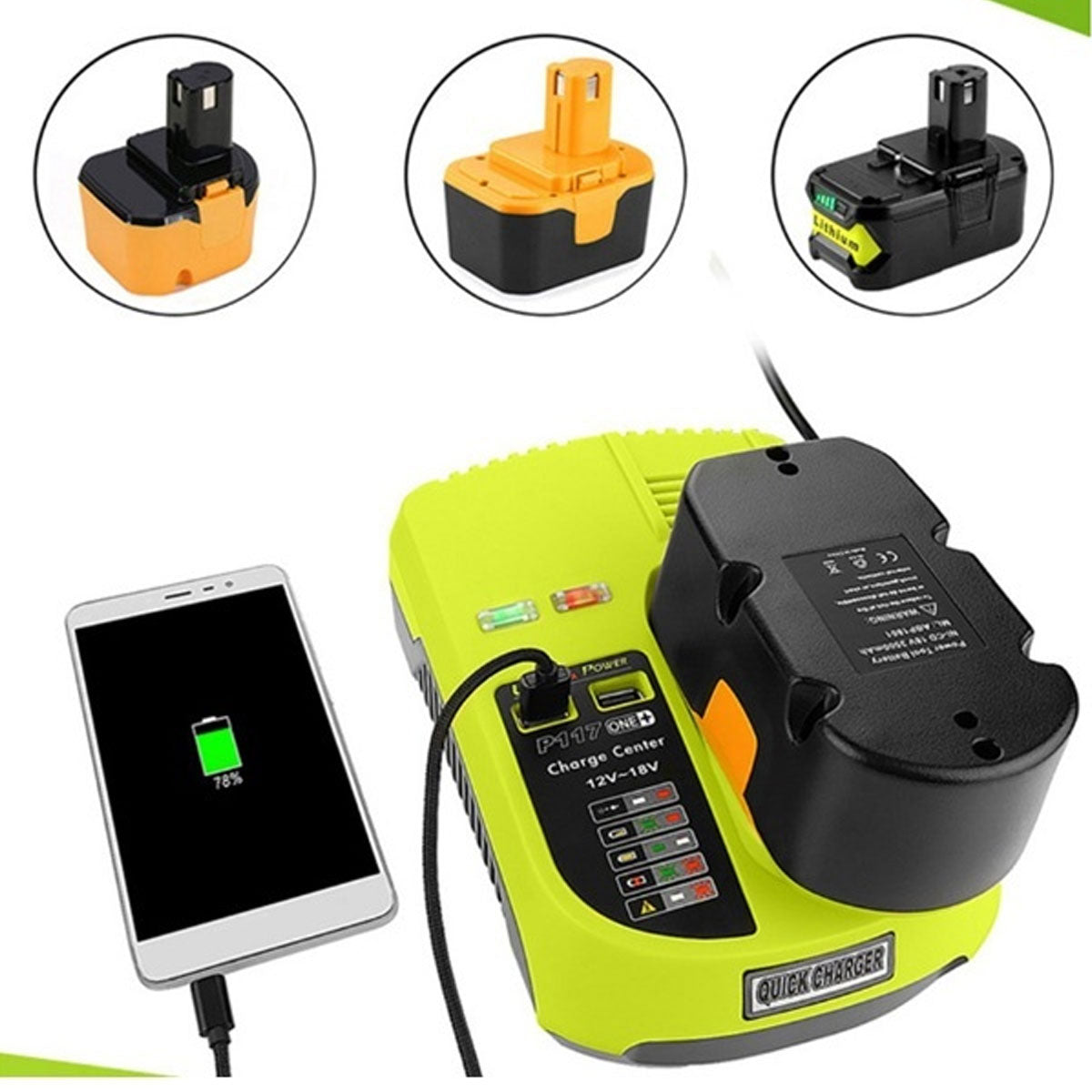 100-260v universele batterijlader voor ryobi 12v-18v li-ion ni-cd ni-m – 123materialen