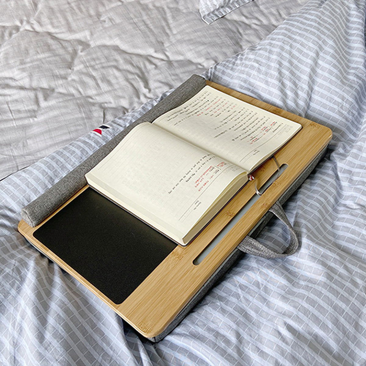 laptopbureau verstelbaar met tablethouder draagbaar houten bedtafel no ...