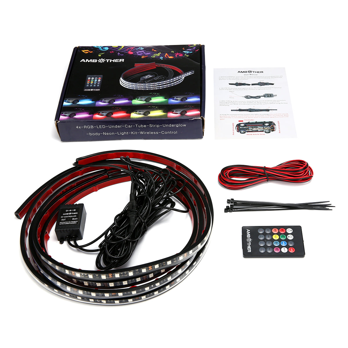 4x-rgb-led-onder-auto-buis-strip-underglow-body-neon-lights-kit-wirele ...