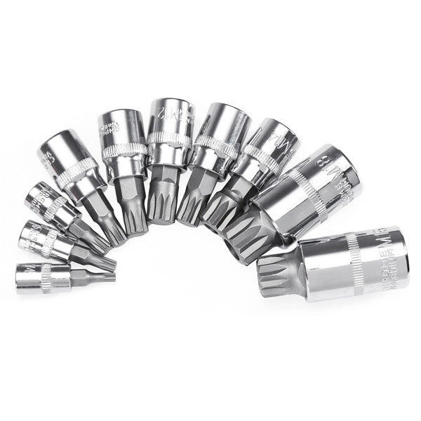 10-delige drievoudige vierkante spline bit doppenset xzn 12-punts sabo ...