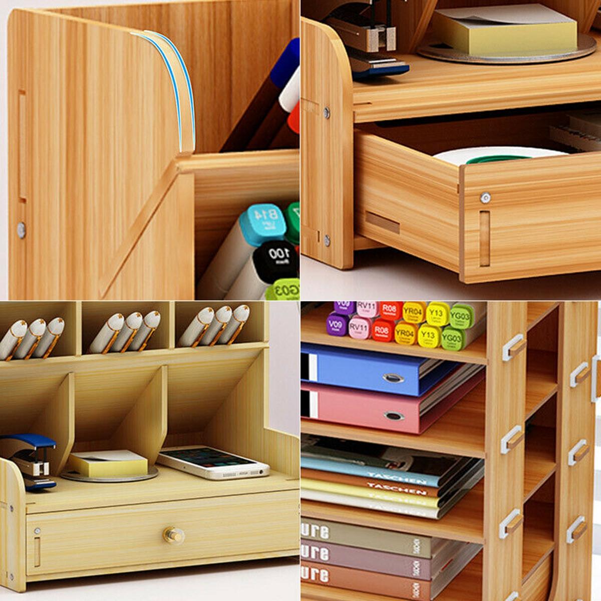 houten desktop organizer multifunctionele dhz pennenhouder box kantelb ...