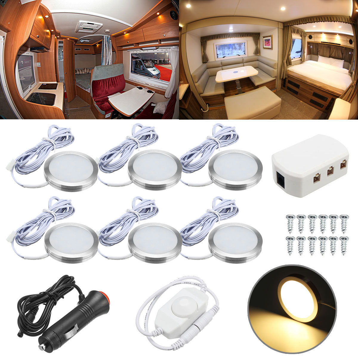 6 stks 12 v spot plafondlamp lamp dimmer kast lamp voor caravan camper ...