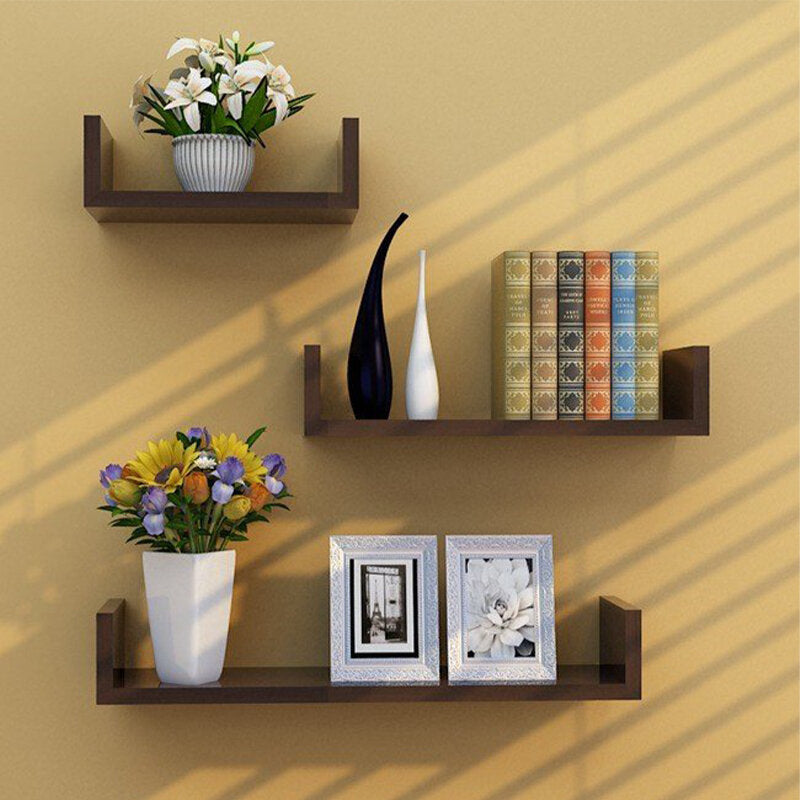 3-delige houten wandplank aan de muur gemonteerde organisator wanddeco ...