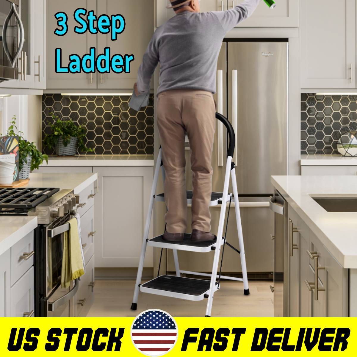 3-traps ladder opklapbare opstapkruk met rubberen breed antislippedaal ...