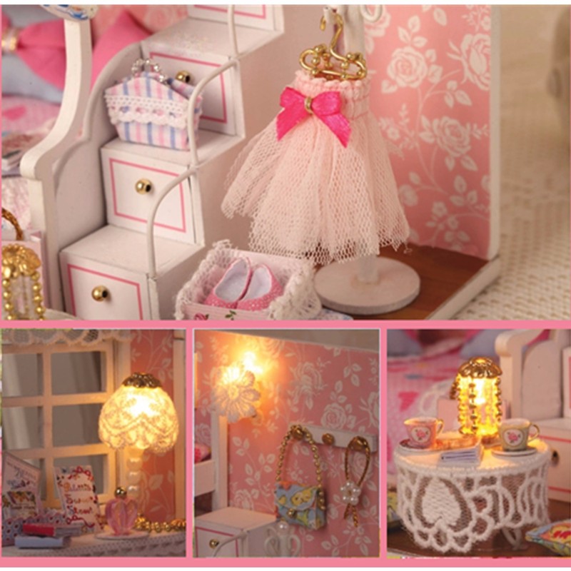 cuteroom houten poppenhuis set miniatuur met meubels poppenhuis kamer ...