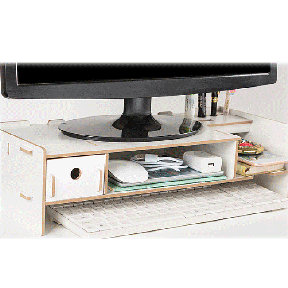 houten monitorstandaard laptop bureau riser organiser opbergrek opberg ...
