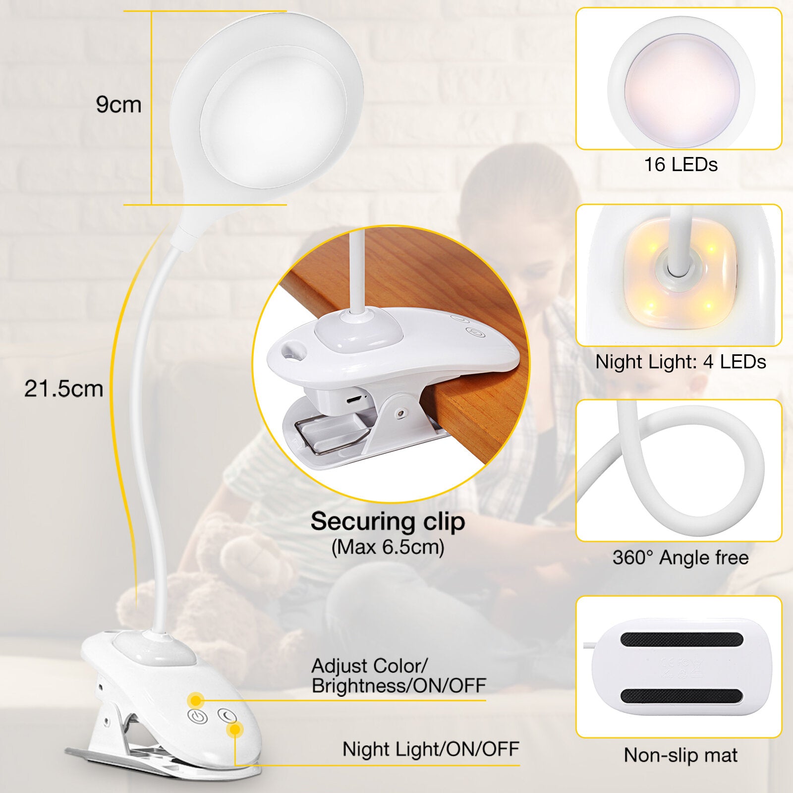ambother touch-leeslamp led-klemlamp usb-dimbare bedlamp clip-bureaula ...