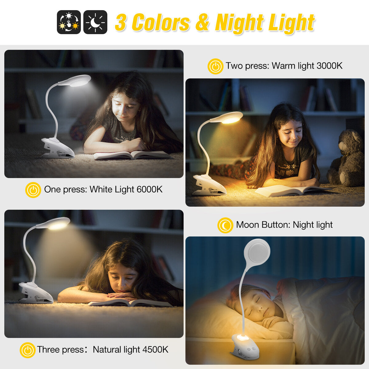 ambother touch-leeslamp led-klemlamp usb-dimbare bedlamp clip-bureaula ...